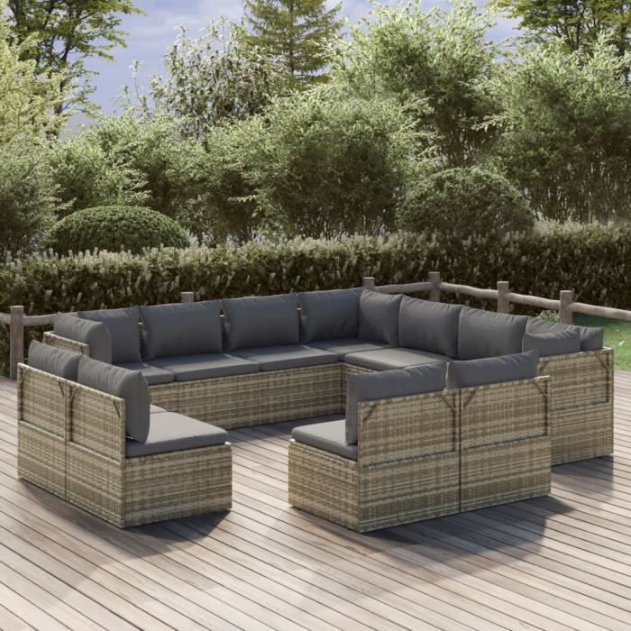 YID Salon de jardin 11 pcs avec coussins Gris Résine tressée - P5362 ...