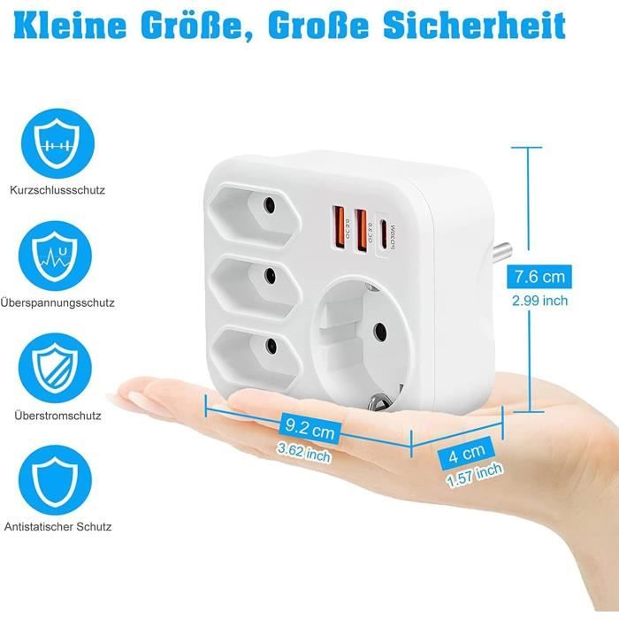 Prise USB sans fil, prise Quick Charge 3.0 avec 2 ports USB et 1 port ...