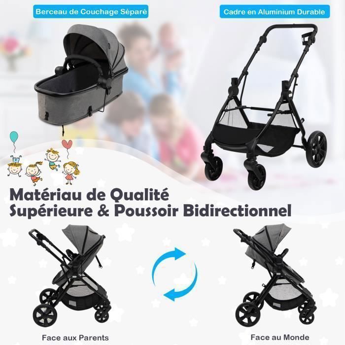 Poussette Bébé Pliante 4 Roues 2 en 1 COSTWAY-Auvent et Dossier ...