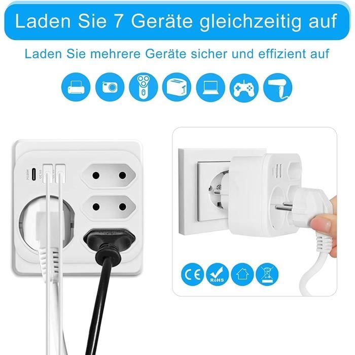 Prise USB sans fil, prise Quick Charge 3.0 avec 2 ports USB et 1 port ...