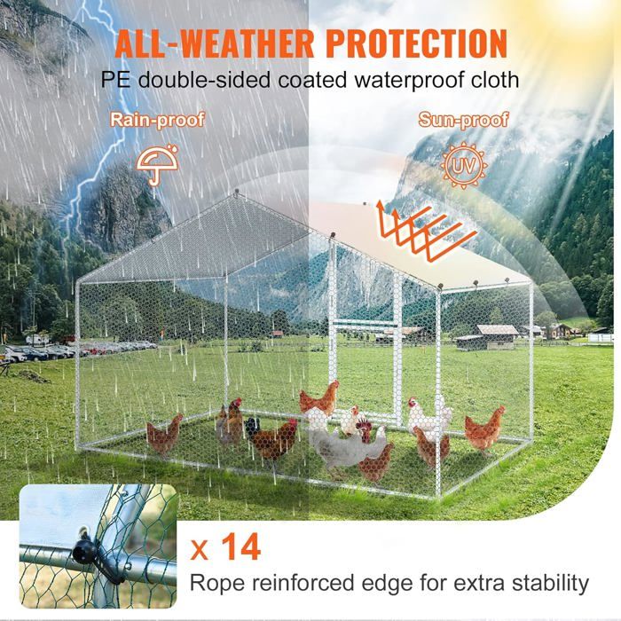 Enclos Poulailler Extérieur Métal 200X300X200 Cm Grand Enclos À Poules ...