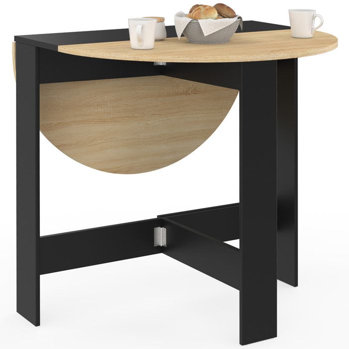 IDMARKET Table console pliable ronde EDI 2-4 personnes bois noir ...