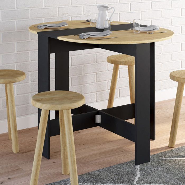 IDMARKET Table console pliable ronde EDI 2-4 personnes bois noir ...