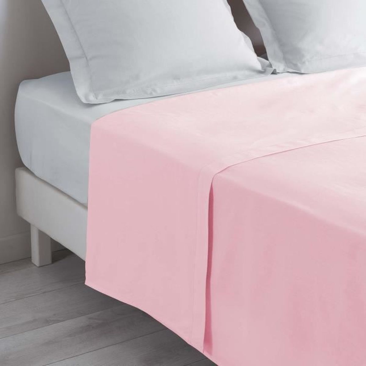 Drap plat lit 2 personnes 240 x 300 cm 100% coton 57 fils couleur Rose ...
