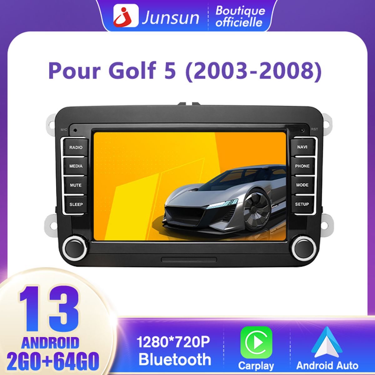 JUNSUN Autoradio Android 12 2Go+64Go pour Golf 5 6 VW Passat Polo Seat ...