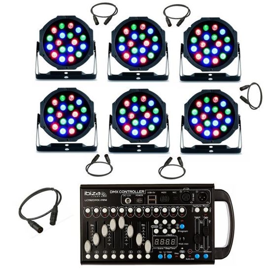 6 JEUX de lumière PARLED Puissants + 6 Câbles + 1 Contrôleur DMX à 192 ...