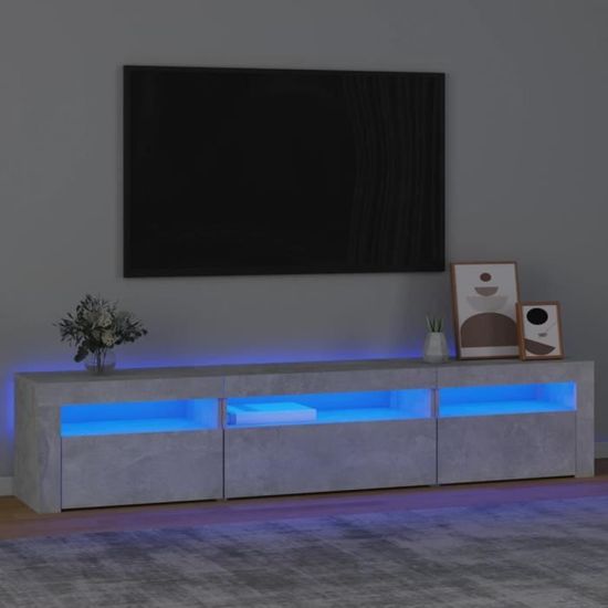 "BEST"Banc TV Meuble Télé avec lumières LED - Gris béton - 195x35x40 cm ...