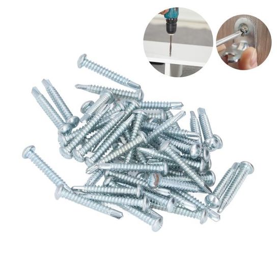 TIP Vis autoperceuse Lot de 50 vis auto-perceuses en acier au carbone 4,8 x 32 mm pour ...