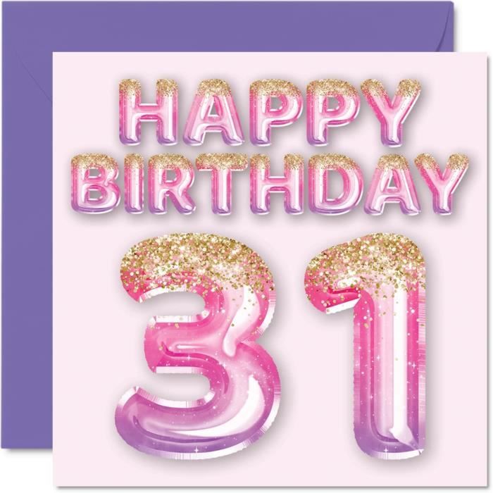 31St Birthday Card For Women-Pink & Purple Glitter Balloons-Happy ...