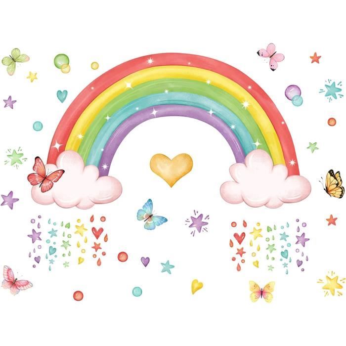 Stickers Muraux Arc en Ciel Autocollant Mural Arc En Ciel Papillons ...