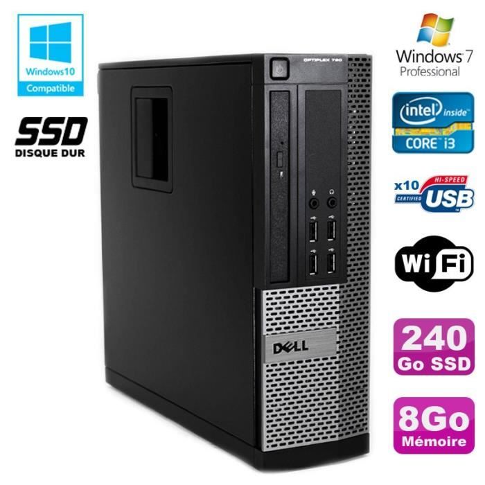 PC DELL Optiplex 790 SFF Intel core i3 3.3Ghz 8Go DDR3 240Go SSD WIFI ...