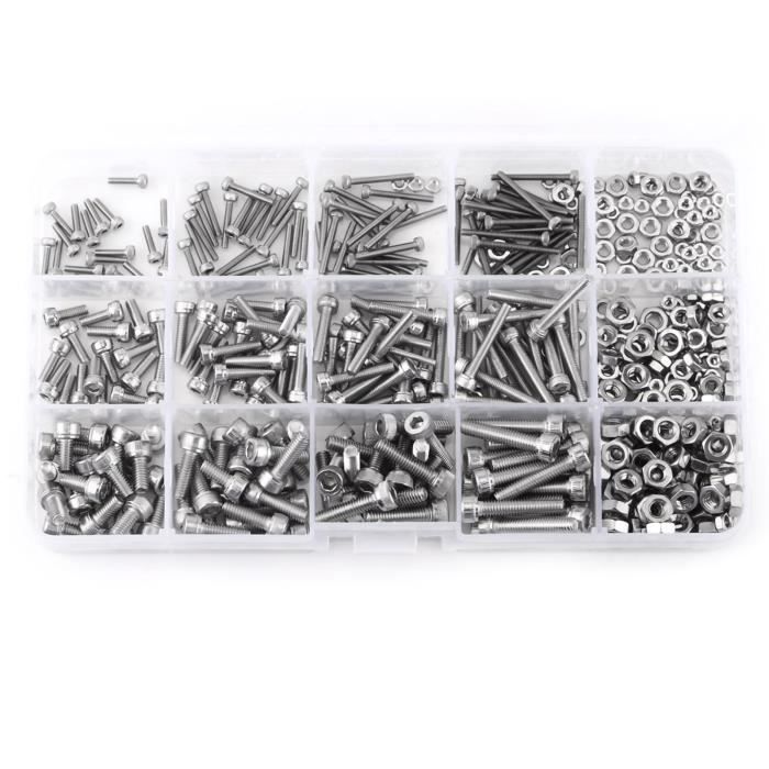 MAG 480pcs M2 M3 M4 Jeu d'assortiment de Vis Écrous à Tête Six Pans Creux en Acier Inoxydable ...