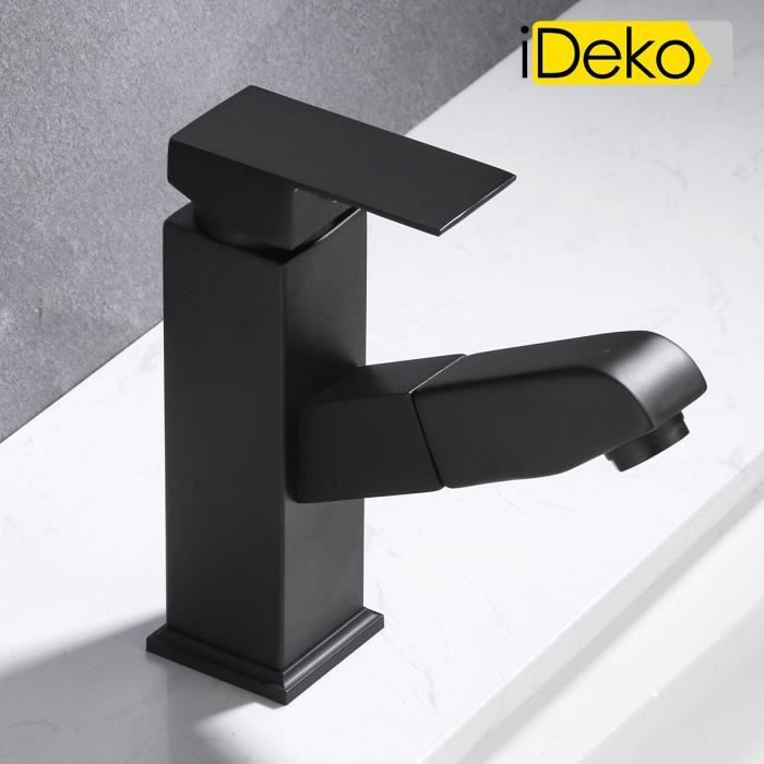Robinet lavabo salle de bain iDeko® avec doucette tirage Noir - famille ...