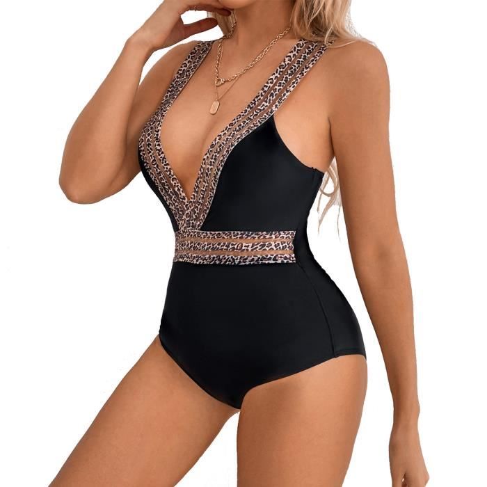 Maillot de bain femme 1 Pièce col V dos nu tankini sexy push up rembourré bikini M--XL ...