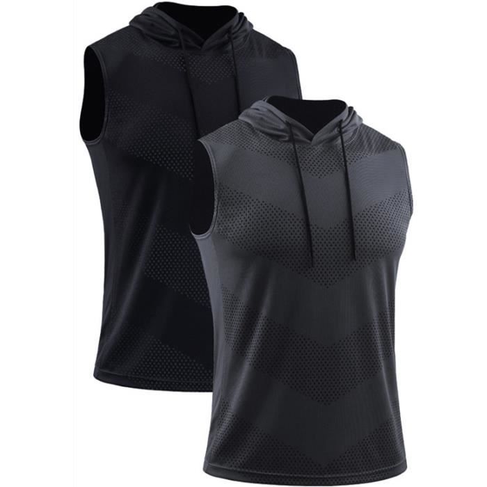 Lot de 2 Homme Debardeur à Capuche Sport Musculation Gilet sans Manches ...