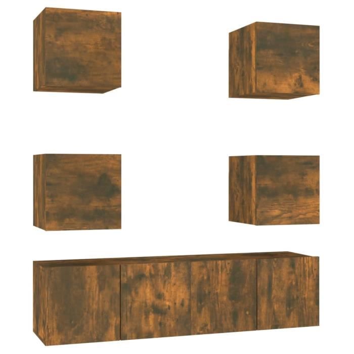 Omabeta Meubles TV - Ensemble de meubles TV 6 pcs Chêne fumé Bois d'ingénierie - Meubles haut de ...