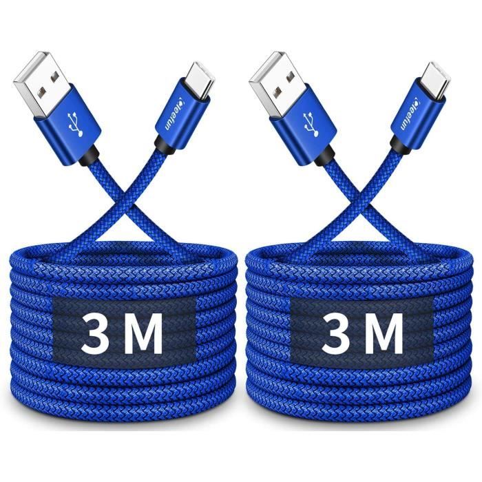 Cable Usb C 3M Charge Rapide (Bleu, 2Pack), 3A Chargeur Usb C Pour ...