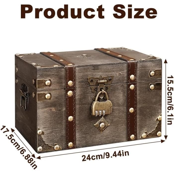 Coffres Au Trésor En Bois, Pirate Bois Mini Coffre-Fort, Bois Petit Coffre Au Trésor Avec ...