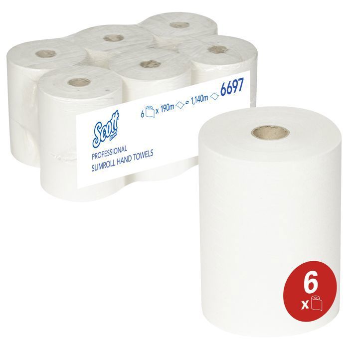 Scott Essuie-mains roulés Slimroll 6697 - 6 x rouleaux de 190 m (1 140 ...