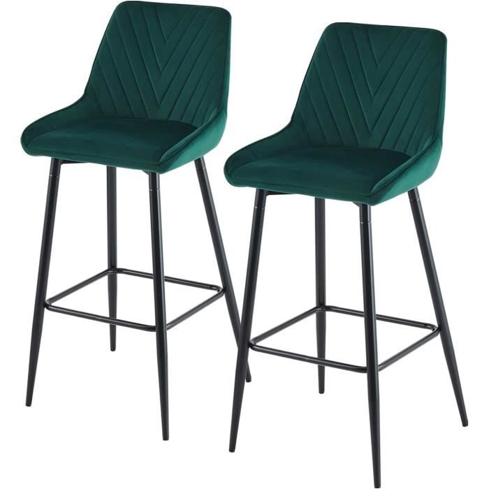 Lot De 2 Tabourets De Bar Rembourrés En Velours Avec Dossier Et Pieds ...