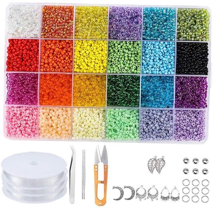 9600x Perles de Rocailles En Verre Spacer Kit Bijoux Bracelet Boucles D ...