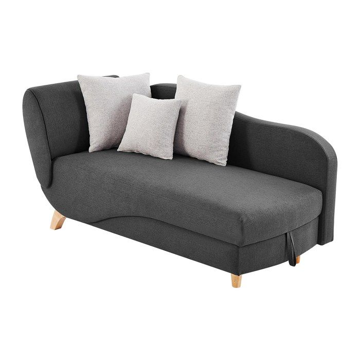 Méridienne droite convertible en tissu anthracite avec coffre de ...