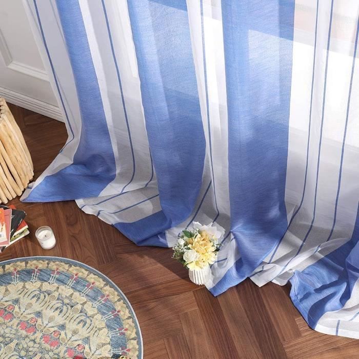 Miulee Rideaux Voilage À Rayures Blancs Et Bleu Ciel, Voilages ...