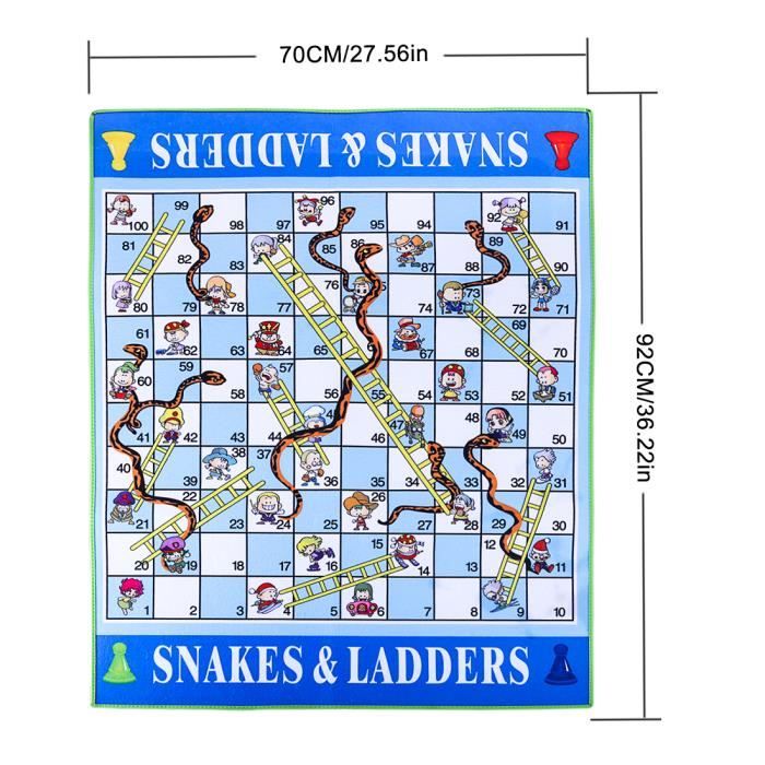 92*70cm Géant Jeu des serpents et des échelles Tapis de jeu Ludo pour ...