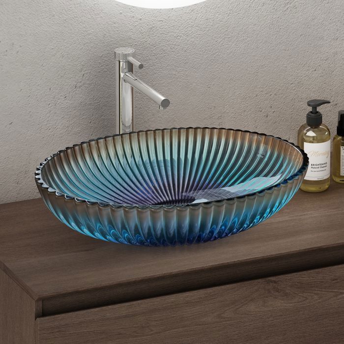 Doporro Lavabo à Poser Vasque en Verre Bleu Lave Mains Ovale de Salle ...