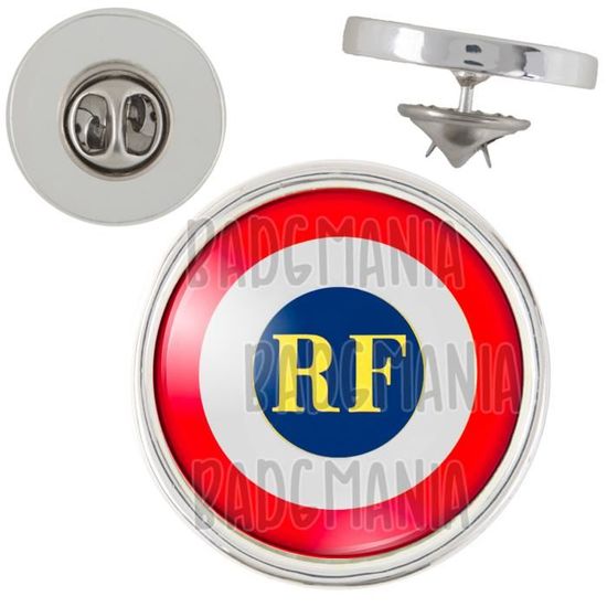 Pins Rond Argenté 20mm Cocarde RF Bleu Blanc Rouge Badge Pins ...