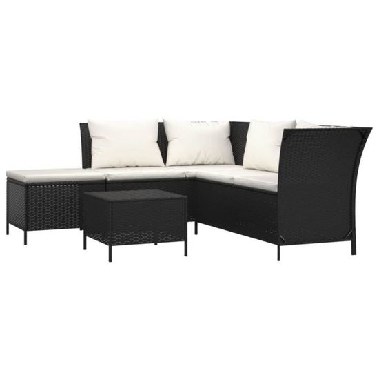 Salon de jardin en Résine tressée, Ensemble de jardin 4 PCS avec table basse, Couleur noir Q191 ...