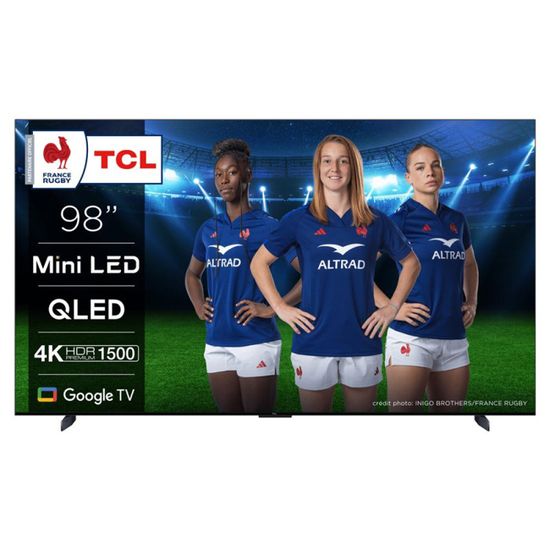 TV QLED Mini LED TCL 98C805 248 cm 4K UHD Google TV Aluminium brossé ...