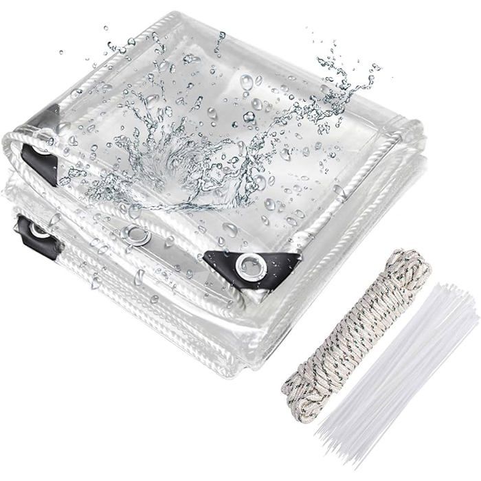 Bâche Protection Extérieure 420g/m 2x4m, Transparente Imperméable avec Oeillets, Résistante ...