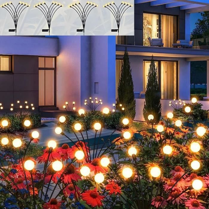 4 Pièces 8 Leds Luciole Solaire Exterieur Jardin, Lampe Solaire ...