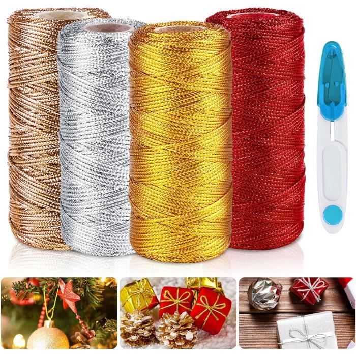 4 Rouleaux Métallique Cordon, Fil Dore, 1,5mm Fil d'or 100m Ficelle ...