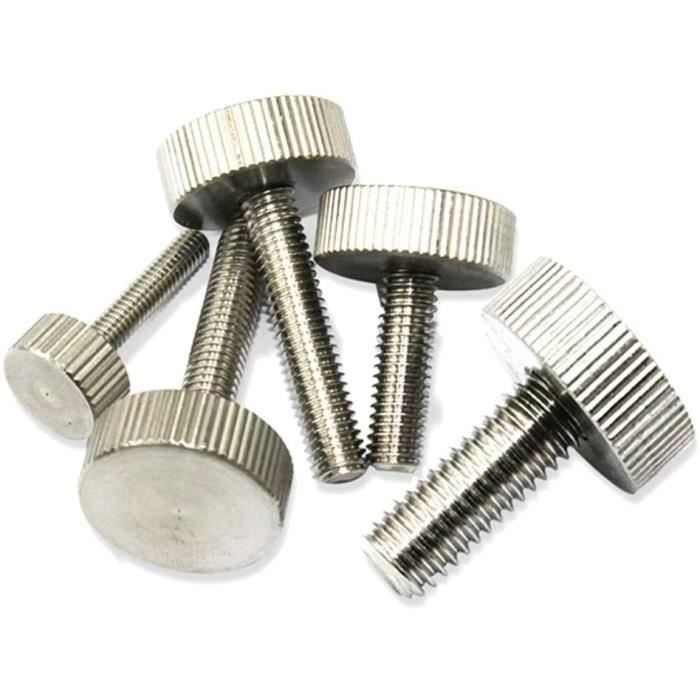 10 pièces-lot M3 M4 M5 M6 M8 à tête plate en acier inoxydable Pouce Vis-Ronde moletées Pouce Vis ...