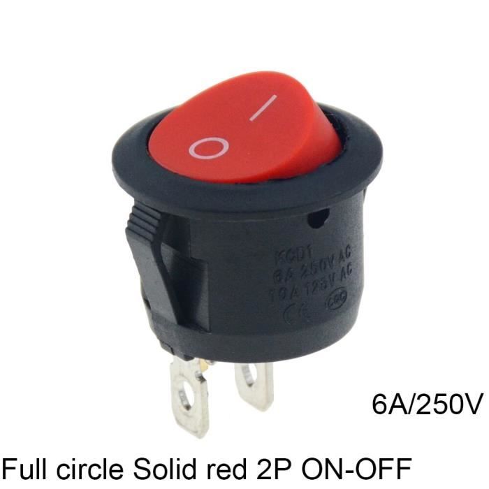 Red 2P ON OFF -Interrupteur à bascule rond en plastique,1 pièce,6a-250v ac,20a-12v dc,bouton ...