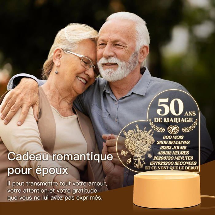 Cadeau Anniversaire 50 Ans De Mariage, Veilleuse En Acrylique, Cadeau ...