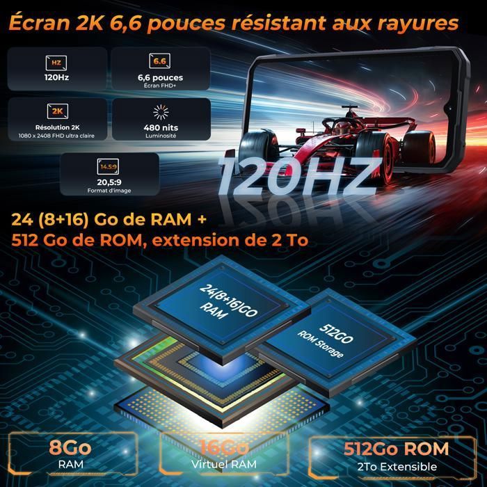 Smartphone robuste - HOTWAV - Cyber 16 Pro - Écran 6,6'' 2K 120Hz ...