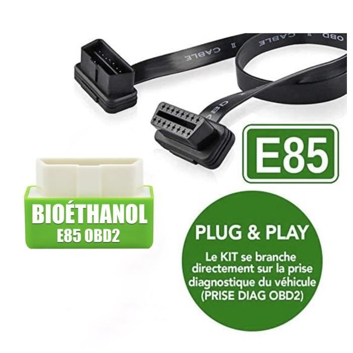 Boitier OBD2 Conversion E85 Bioéthanol véhicules Essence + Rallonge OBD ...