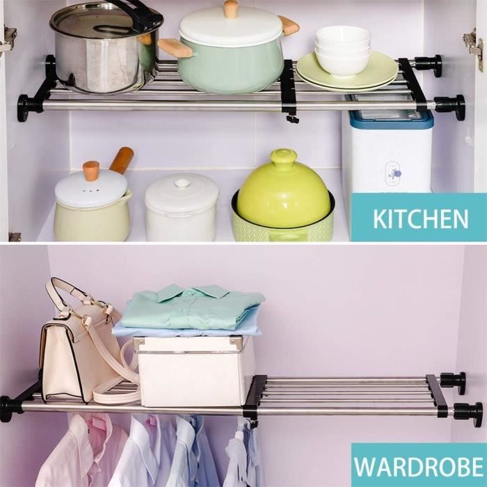 Étagère Extensible En Métal Réglable Pour Placard, Cuisine, Salle De Bain, Noir, 119 À 190,5 Cm ...