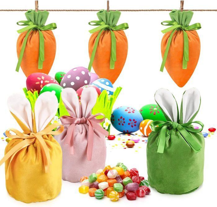 Oreilles lapin et carottes Sac de Paques, 6 pcs Sachet Paques, Sac ...
