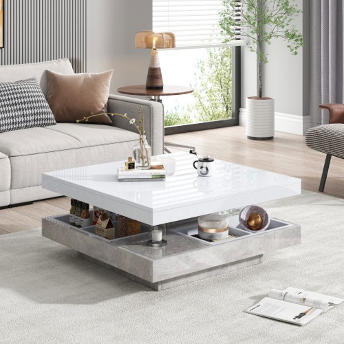 Table basse double avec plateau brillant, plateau tournant 360, avec ...