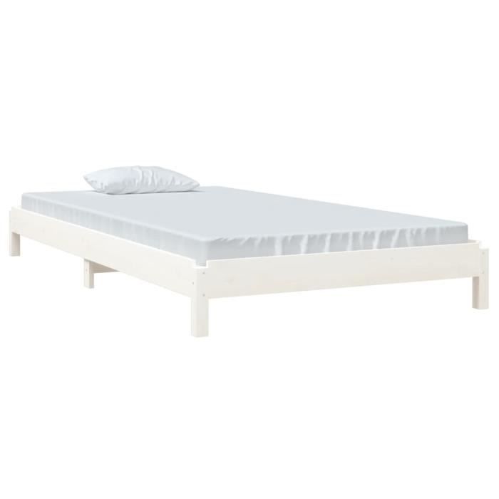 Lit empilable ATYHAO - Blanc - Bois de pin massif - 80x200 cm - Sommier ...