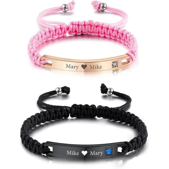 Bracelets En Corde Tressée Personnalisés Avec Plaque Gravée En Acier ...