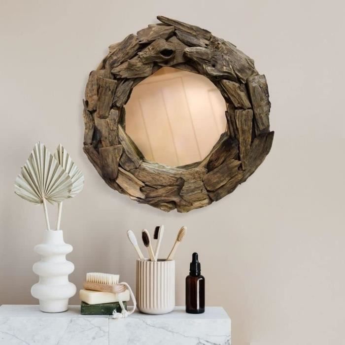 Sydney Miroir Mural En Bois Flotté Naturel 55 Cm En Bois Naturel ...
