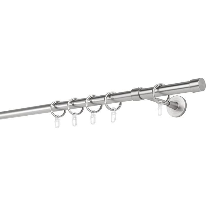 Tringle à rideaux sur mesure 20 mm - 1 voie - Support mural - 14 cm - Avec anneaux pour rideaux ...