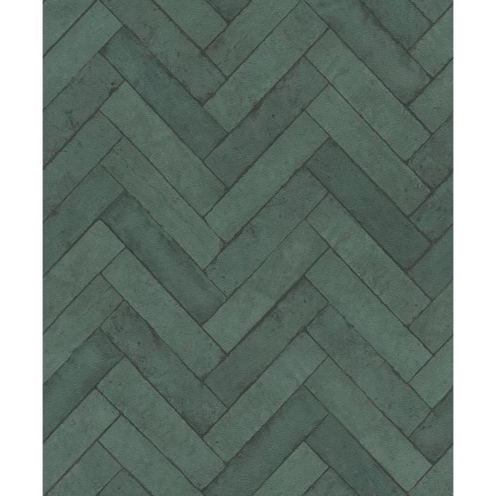 Factory V 499155 Papier Peint Intissé Vert Pétrole Avec Motif Chevrons ...
