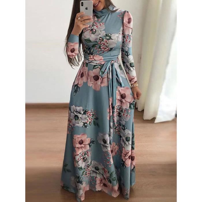 Robe à fleurs - Longue à fleurs style Boho pour Long_sleeve_blue ...