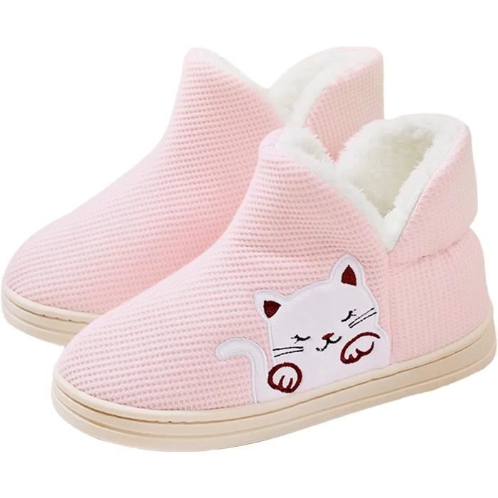 Pantoufles Montantes Femme - AMOUNE - Rose - Doublure en Fourrure ...